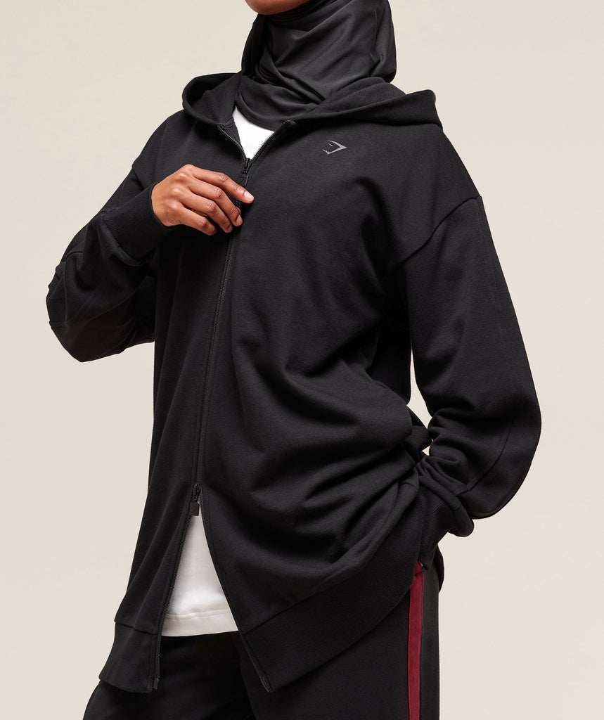 Gymshark Covered Longline Zip Up Hoodie - Black | Gymshark